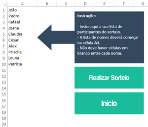 Planilha de Sorteio de Nomes - Loja Excel Easy