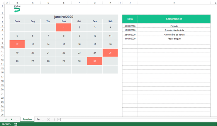 Planilha de Calendário no Excel | Agenda e Compromissos - Loja Excel Easy