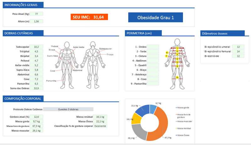 Planilha de Avaliação Física - Loja Excel Easy