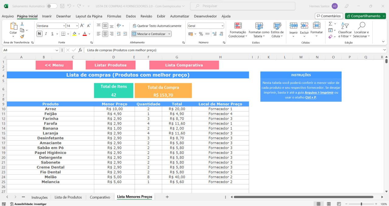 Planilha de Lista de Compras - Comparativo de Preços - Loja Excel Easy Planilha de Lista de Compras - Comparativo de Preços - Loja Excel Easy