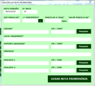 Modelo de Nota Promissória - Loja Excel Easy