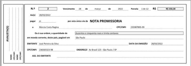 Modelo de Nota Promissória - Loja Excel Easy