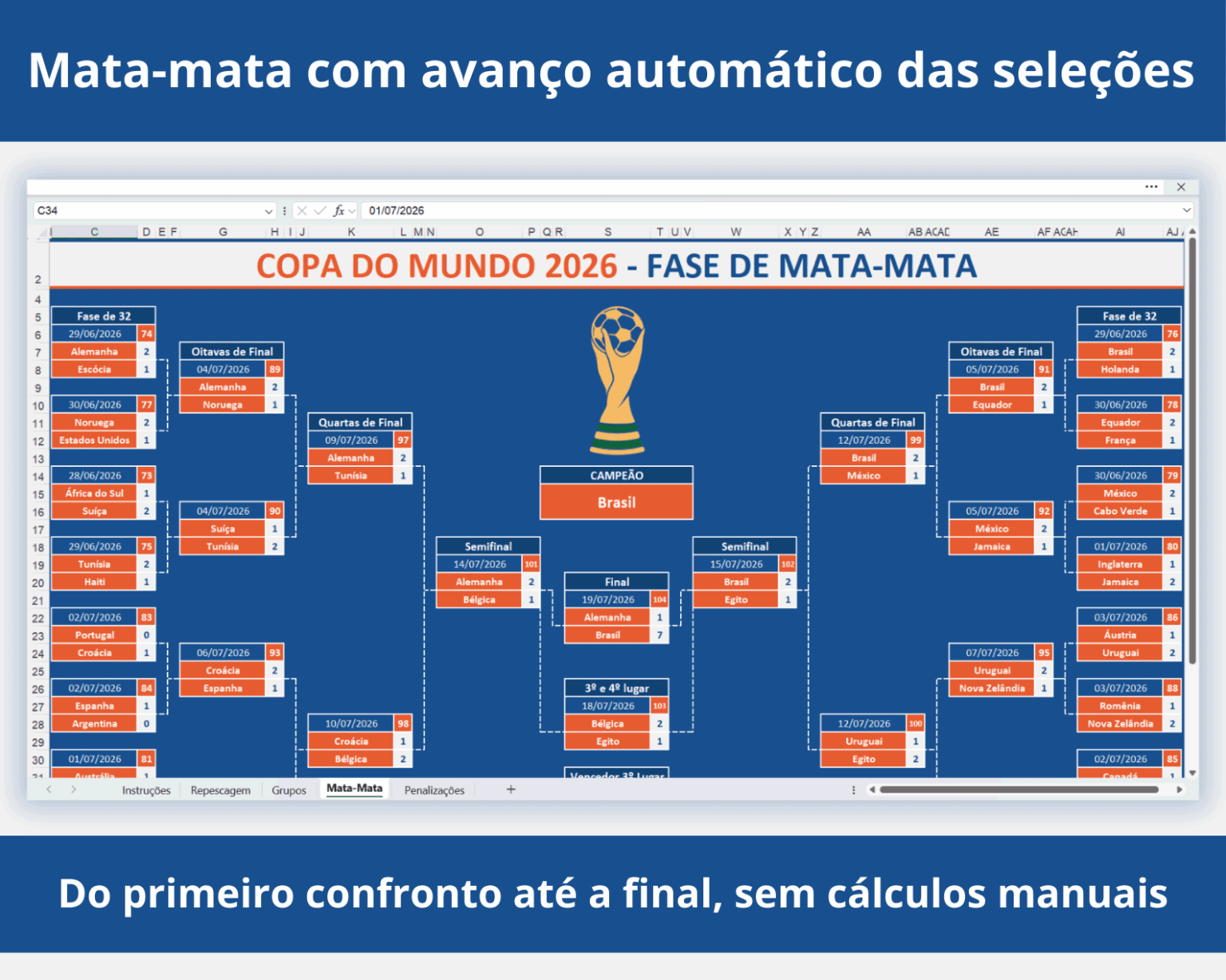 Tabela da Copa do Mundo 2026 Editável - Loja Excel Easy